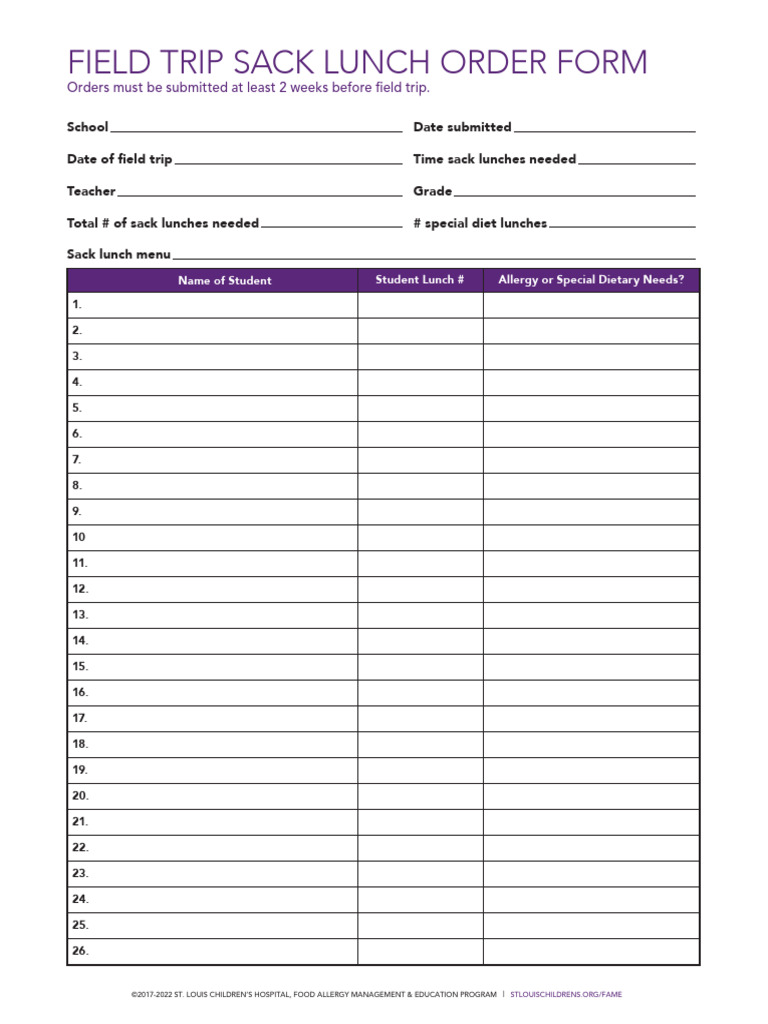 Sack Lunch Order Form | PDF