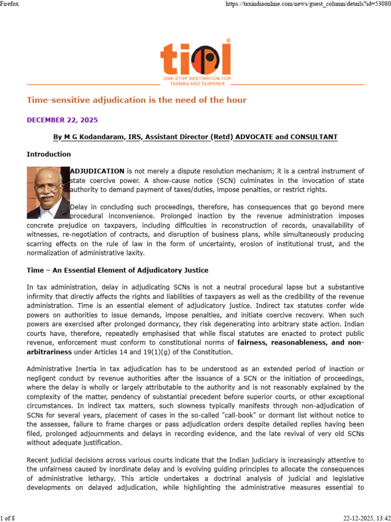 Time-sensitive Adjudication is the Need of the Hour | PDF | Taxes ...