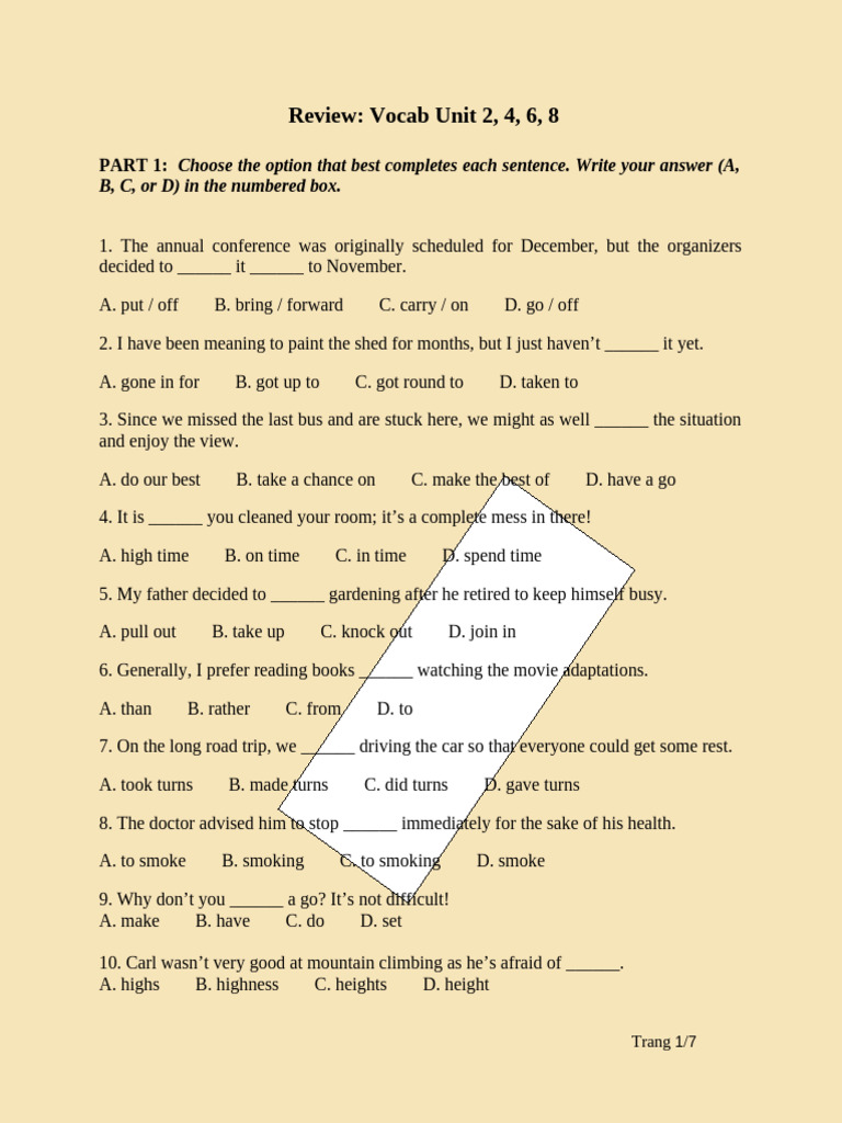 Practice Test - Review_ Vocab Unit 2, 4, 6, 8 | PDF | Mount Vesuvius ...