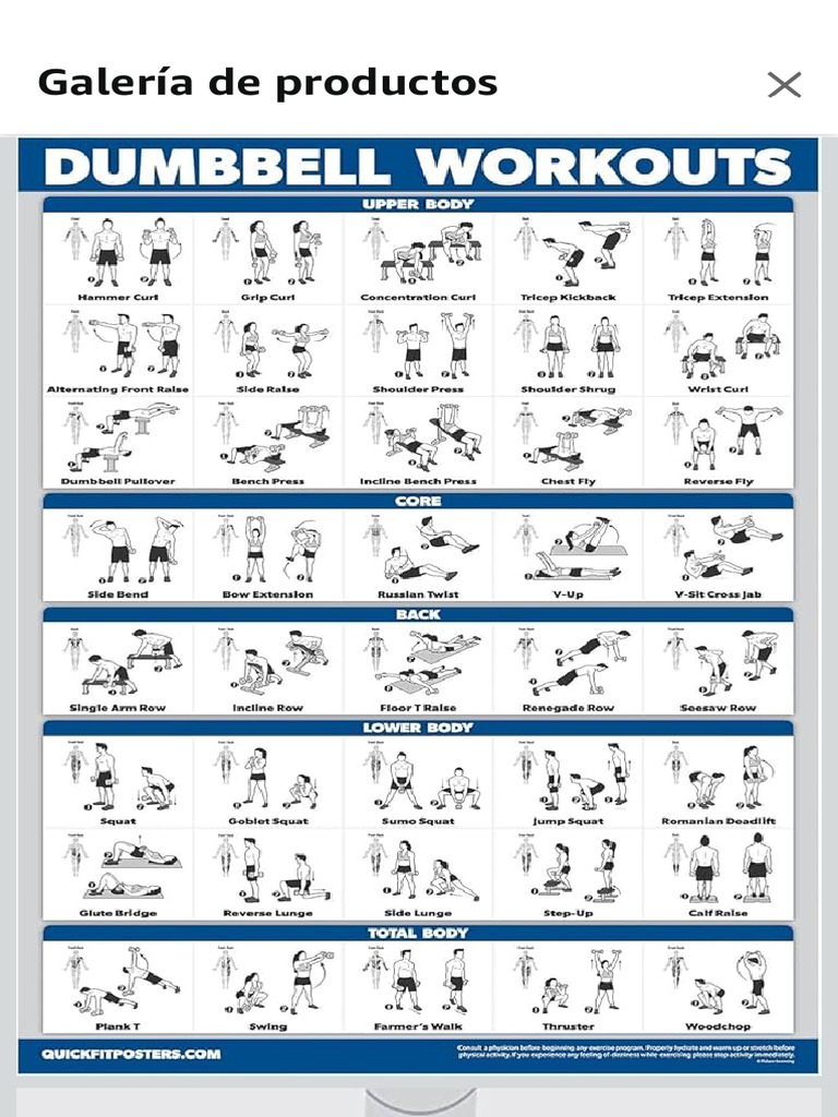 Palace Learning Póster de ejercicios de entrenamiento con mancuernas ...