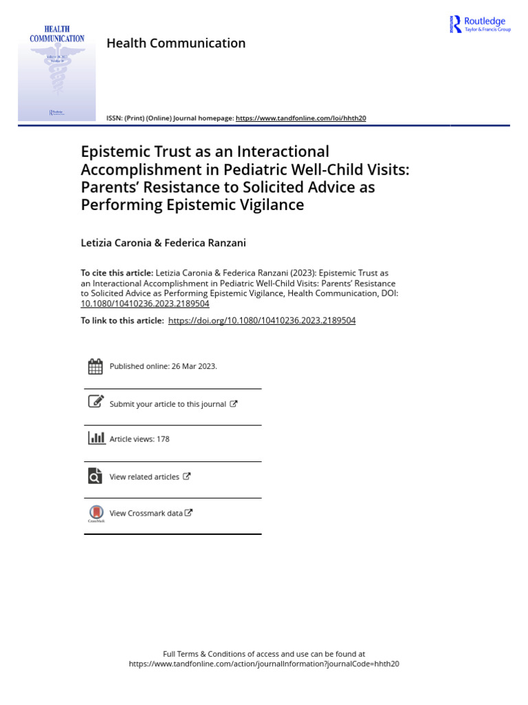 Caronia & Ranzani 2023 - Epistemic Trust as an Interactional ...