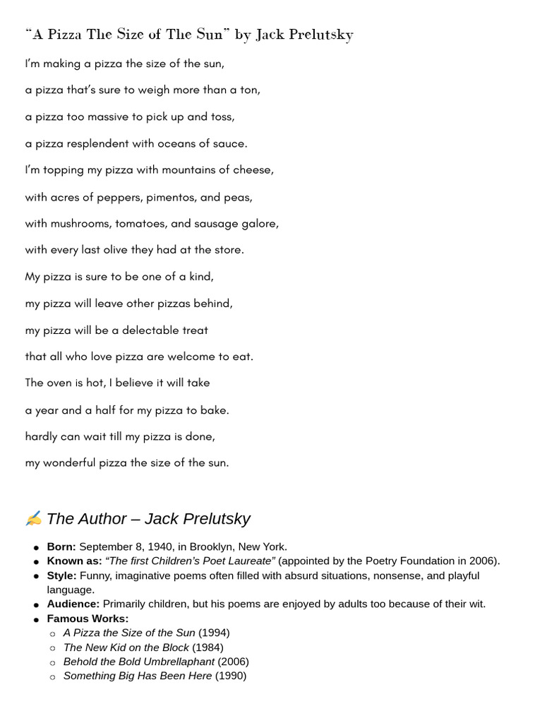 "A Pizza the Size of the Sun Poem" | PDF