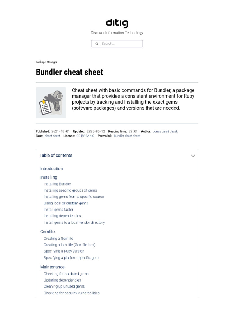Bundler Commands Cheat Sheet | PDF | Computing | Software Engineering
