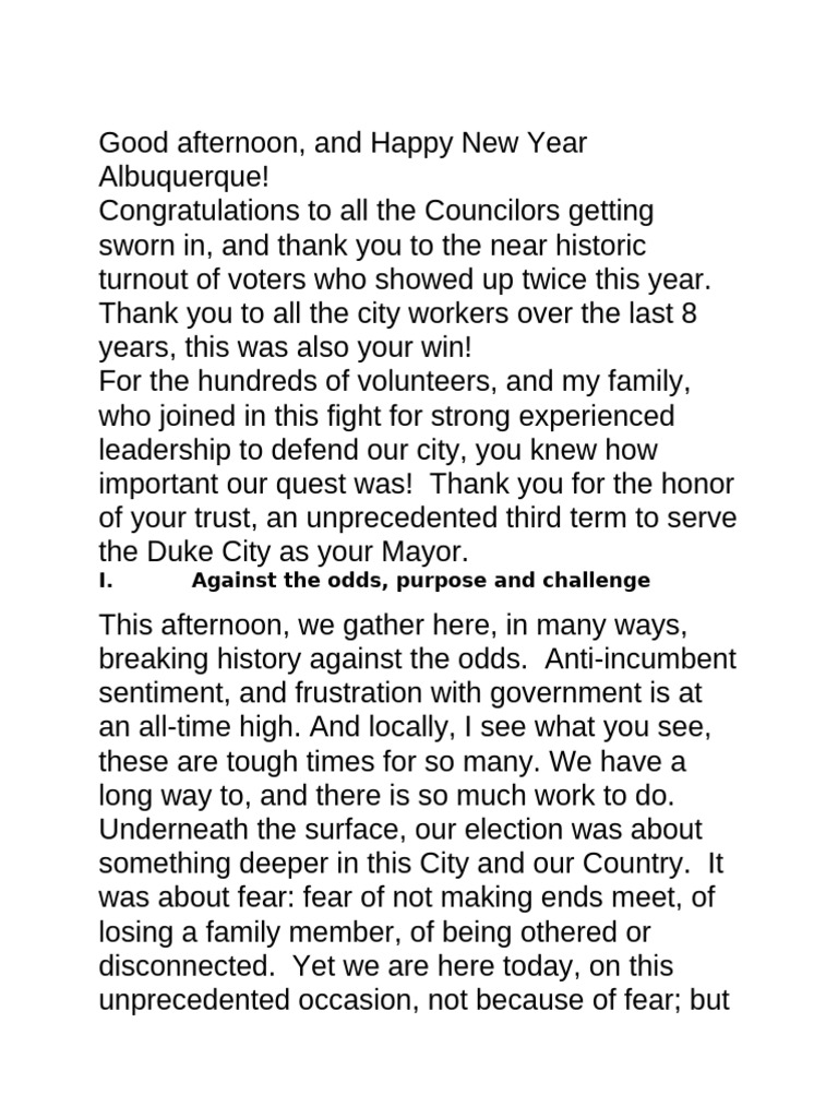 Albuquerque Mayor's Inaugural Address | PDF