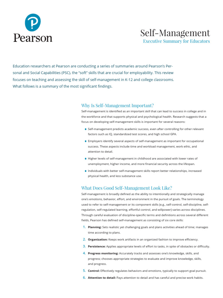 Teaching Self-Management Skills in Education | PDF | Goal Setting ...