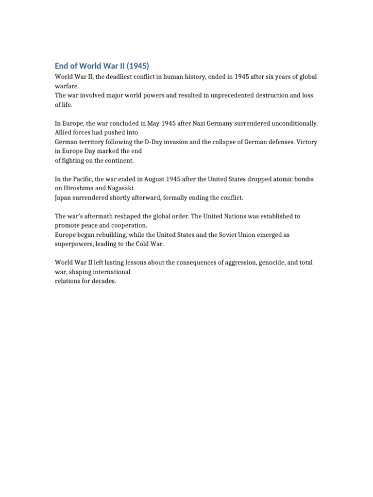 End of World War II: Key Events and Impact | PDF