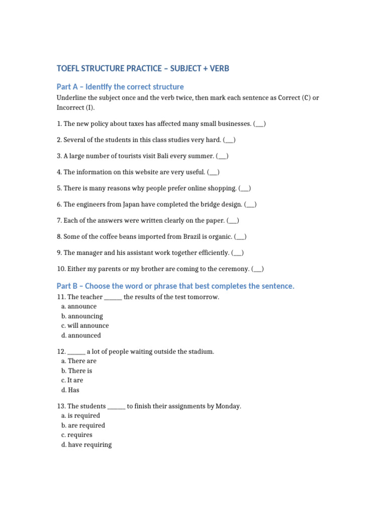 TOEFL Structure Practice Guide | PDF