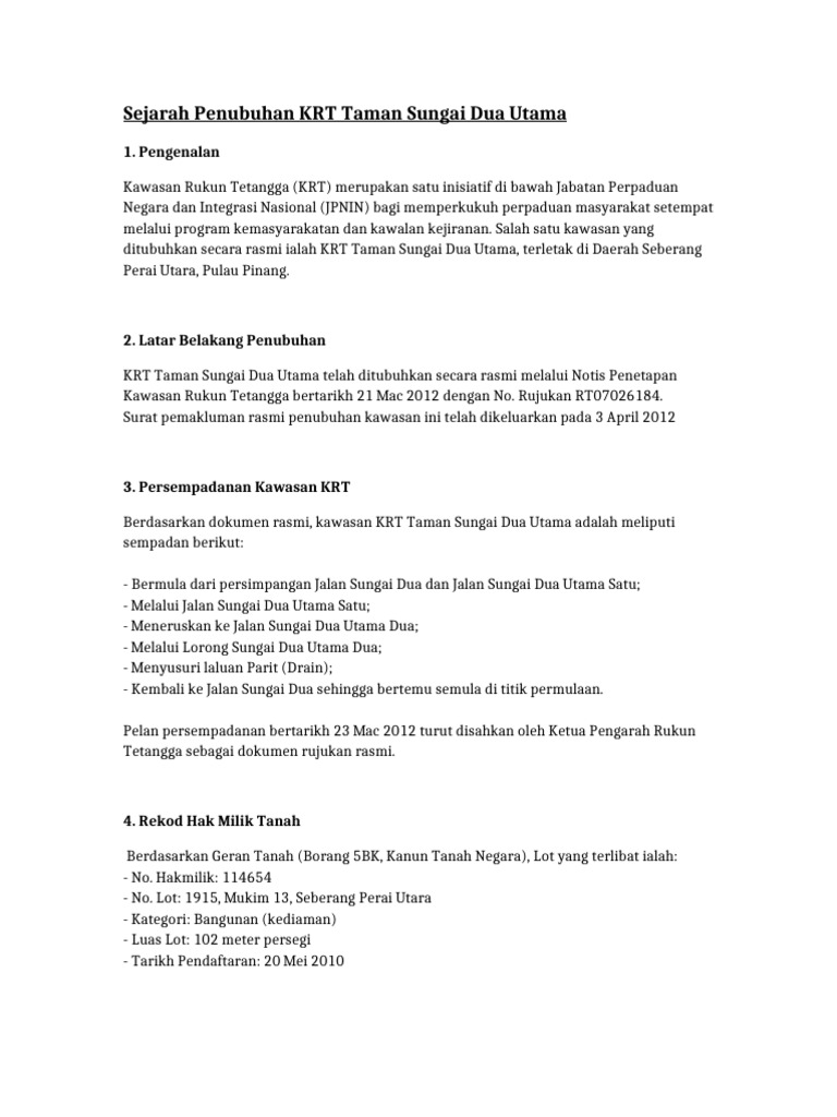 Sejarah Penubuhan KRT TSDU | PDF