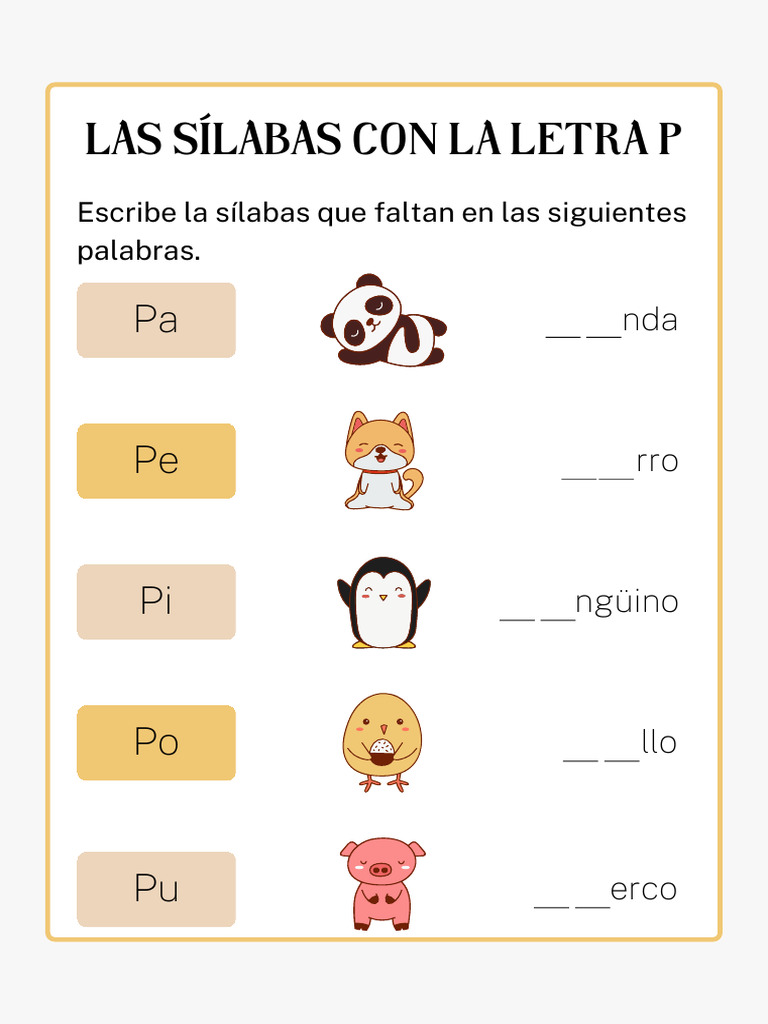 Hoja de Trabajo Sílabas Con Letra P Divertido Rosa | PDF