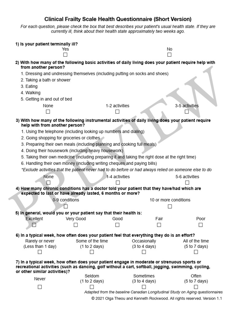 Clinical Frailty Scale Questionnaire | PDF