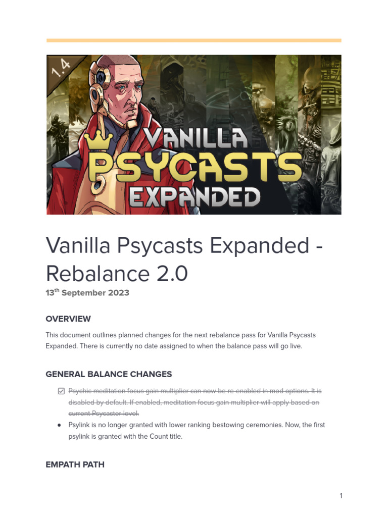 Vanilla Psycasts Expanded Rebalance 2.0 | PDF