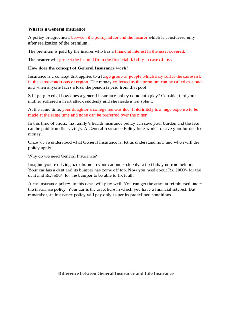 General Insurance | PDF | Insurance | Life Insurance