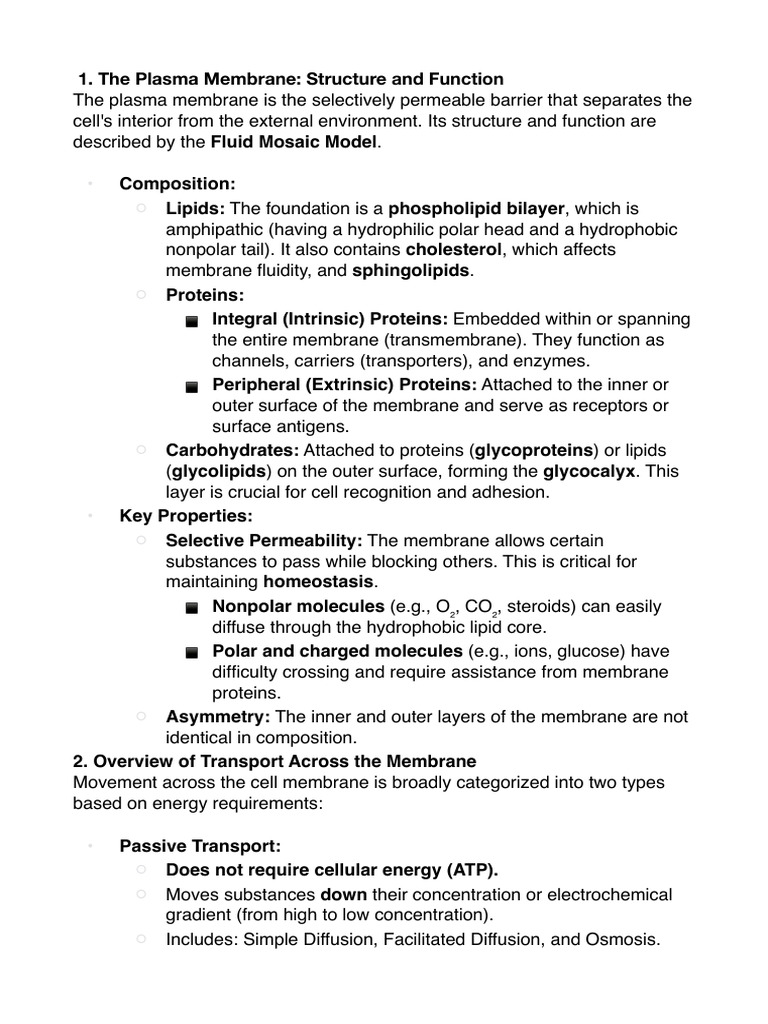 Ch2 Summary Physio | PDF | Cell Membrane | Cell Biology