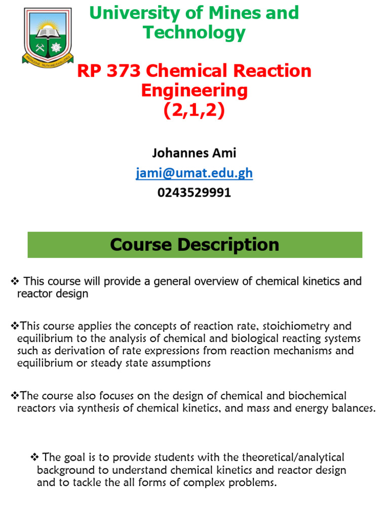 Chemical Reaction Engineering Course Overview | PDF | Reaction Rate ...