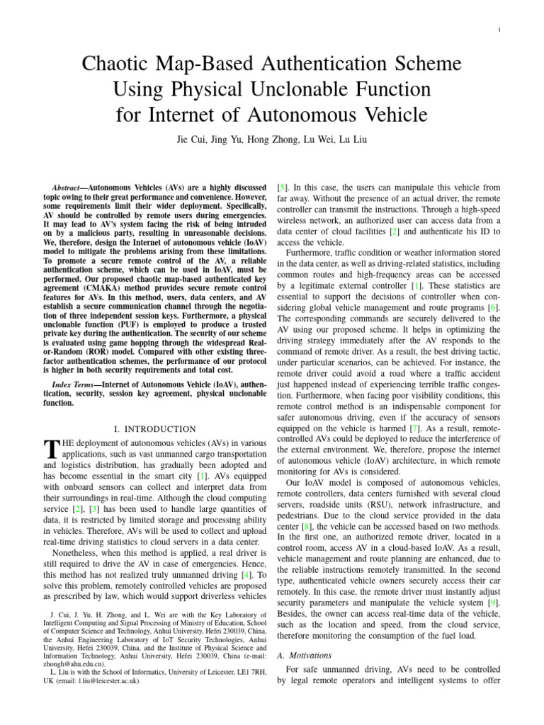 Chaotic Map-Based Authentication Scheme Using Physical Unclonable ...