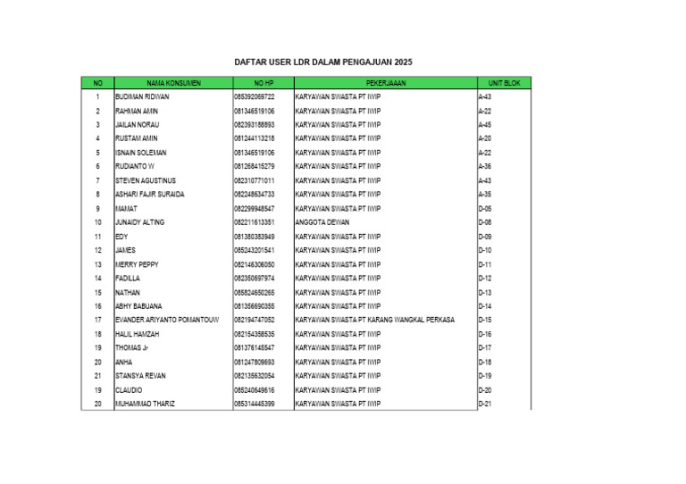 Daftar User LDR Pengajuan 2025 | PDF