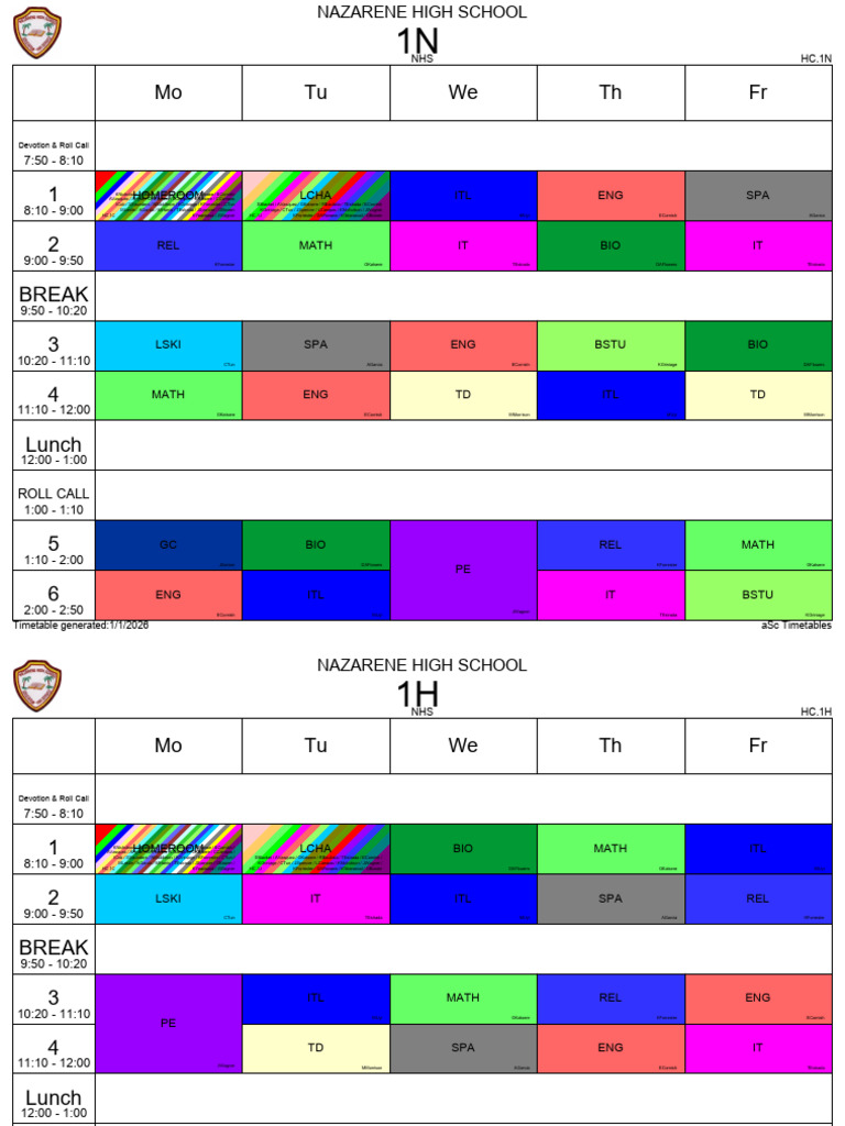 Classes Timetable - Review Week 2026 | PDF