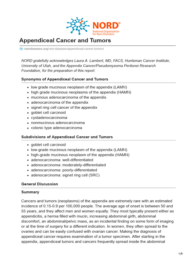 Appendiceal Cancer Overview and Types | PDF | Ovarian Cancer | Cancer