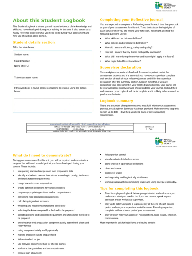 Student Logbook for Culinary Assessment | PDF | Cooking | Foods