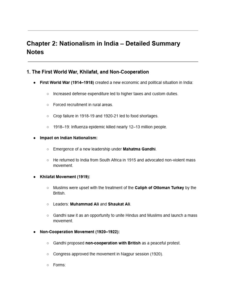 Chapter 2 - Nationalism in India - Detailed Summary Notes | PDF ...