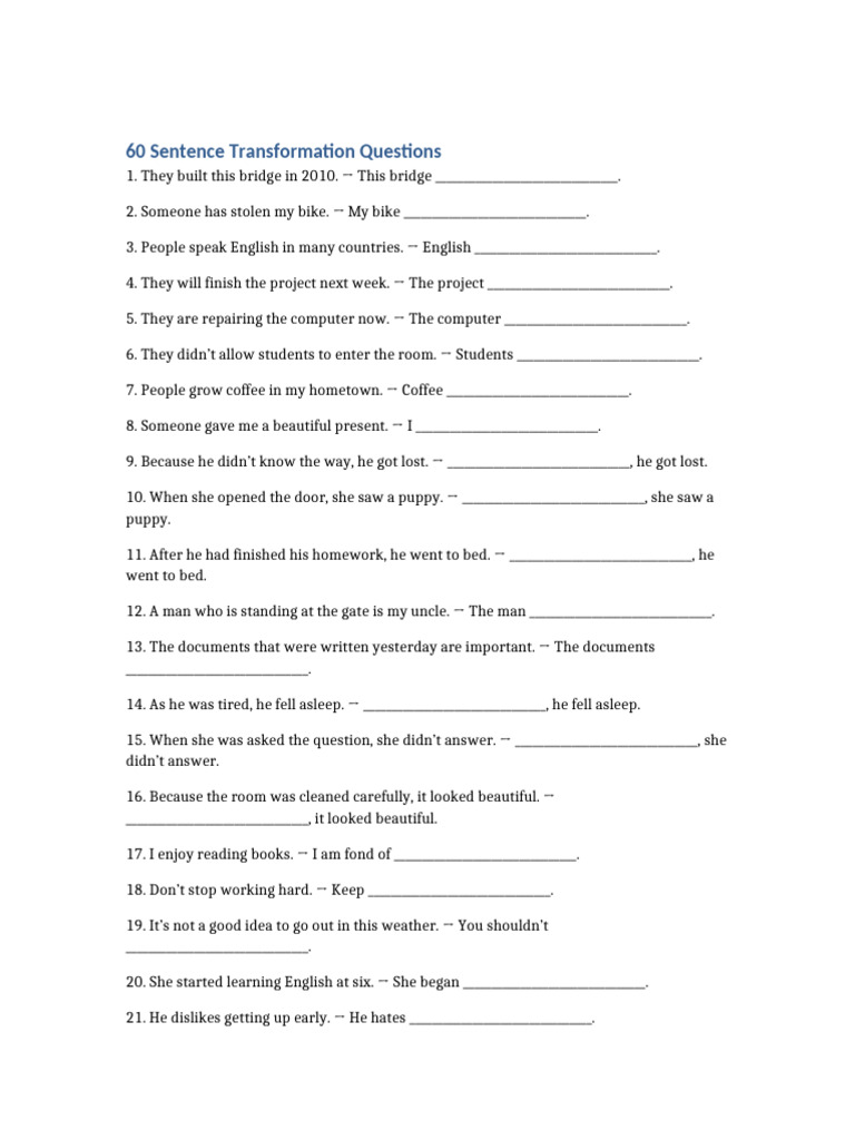 Sentence Transformation Exercises | PDF