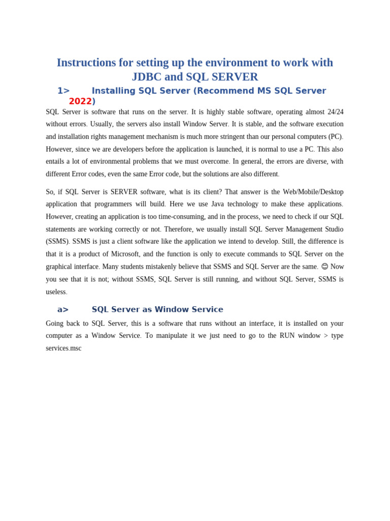 Instructions to Install the Environment for JDBC (2) | PDF | Microsoft ...