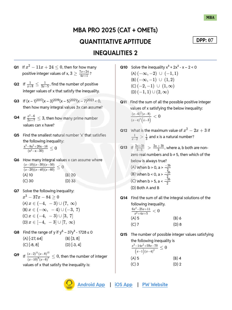 Algebra - DPP 07 - MBA Pro 2025 (CAT + OMETs) | PDF | Arithmetic ...