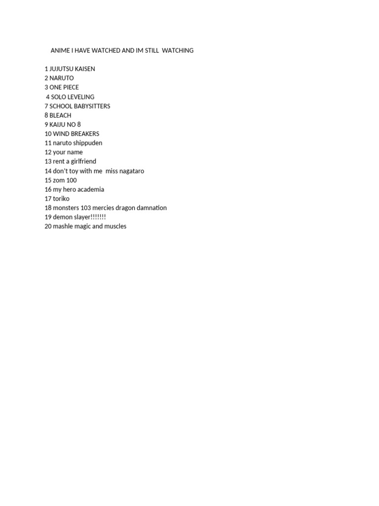Anime i Have Watched and Im Still Watching | PDF