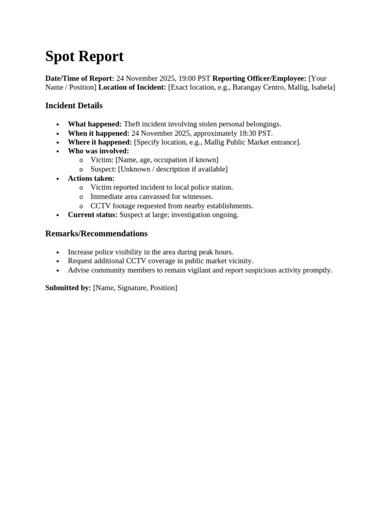 Spot Report | PDF