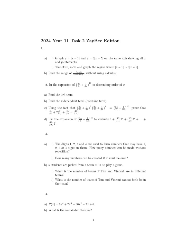 Year 11 Math Task 2: Graphs & Polynomials | PDF | Polynomial | Algebra