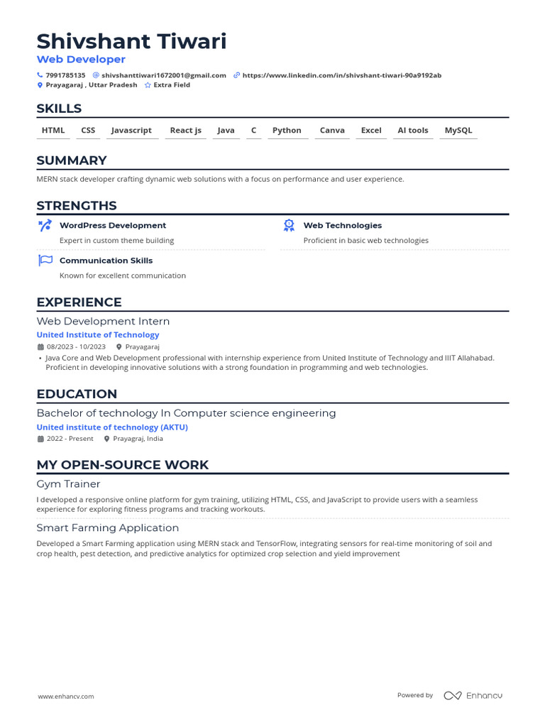 Shiv Shant Tiwari Resume | PDF