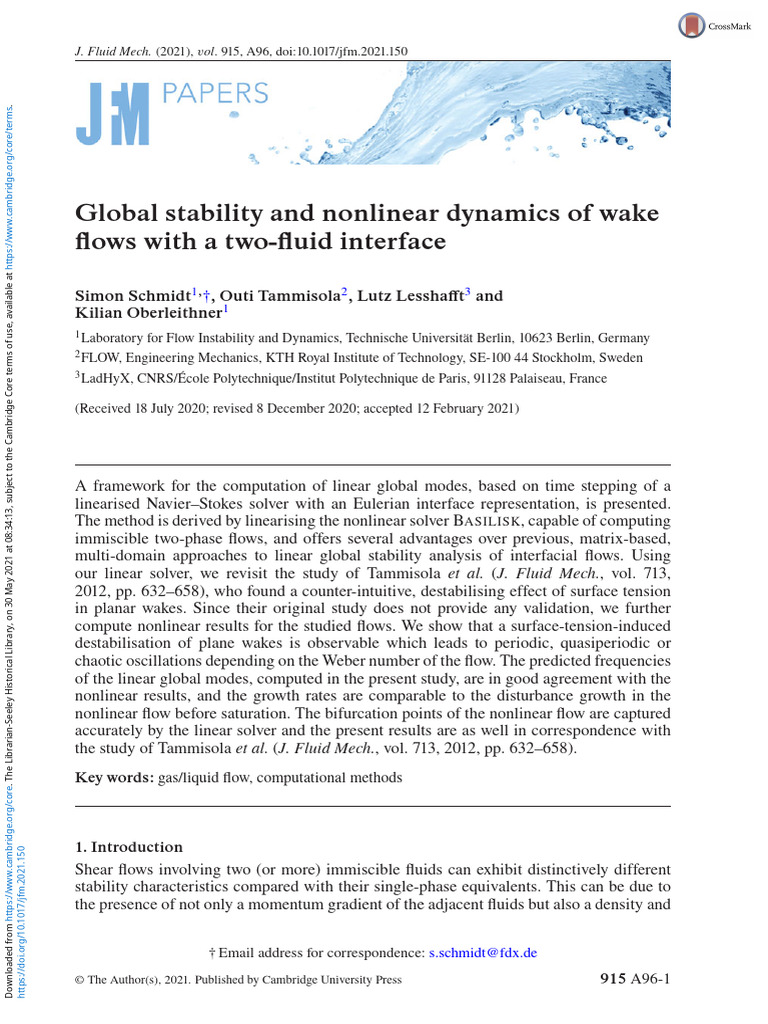 Wake Flow Stability with Two-Fluid Interface | PDF | Eigenvalues And ...