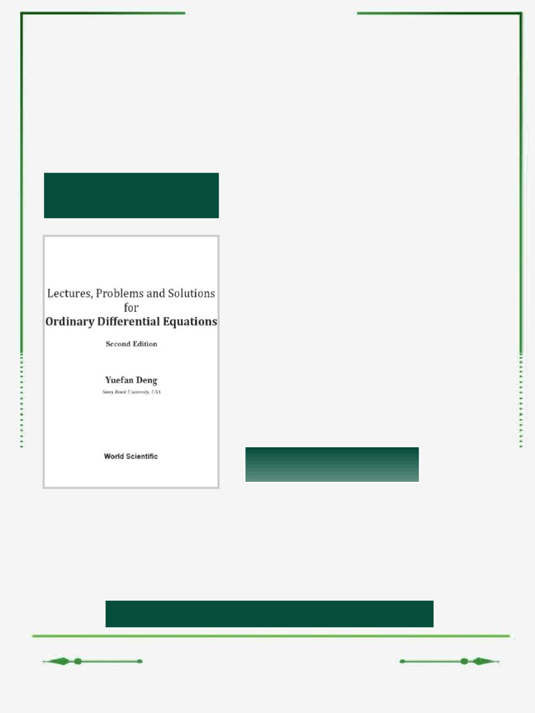 Lectures, Problems And Solutions For Ordinary Differential Equations: Second Edition Yuefan Deng ...