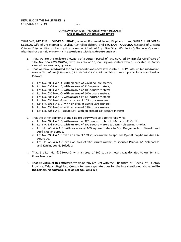 Affidavit of Identification- Froilan | PDF