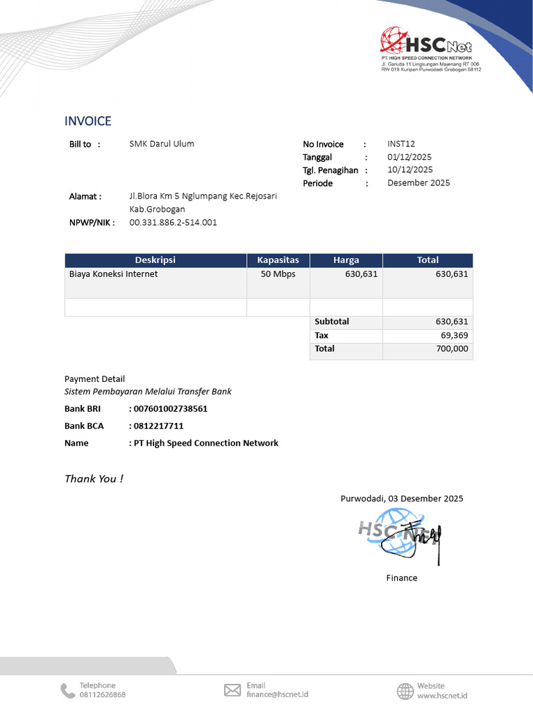 Internet Service Invoice December 2025 | PDF