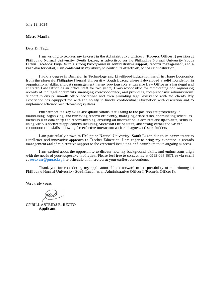 Application Letter | PDF | Computing | Communication