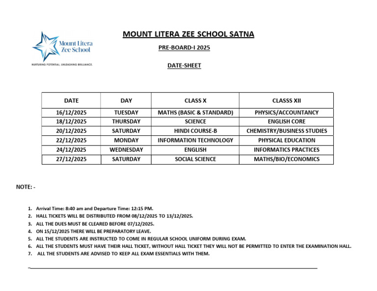 Pre Board 1 Datesheet | PDF