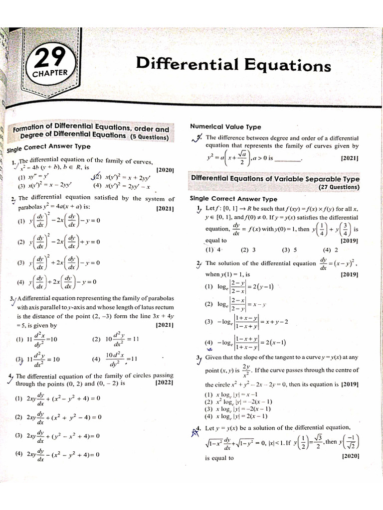 Differential Equations Pyqs Cengage | PDF