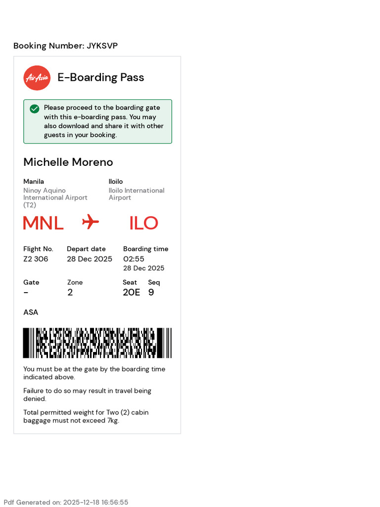 E-Boarding Pass for Flight Z2 306 | PDF