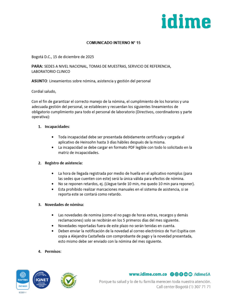Comunicado Interno Nb0 15 | PDF