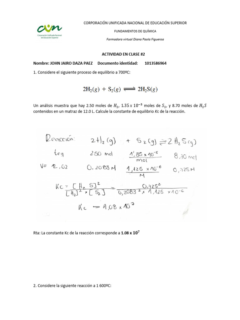 Quimica Actividad Clase 2 JOHN JAIRO DAZA (1) | PDF
