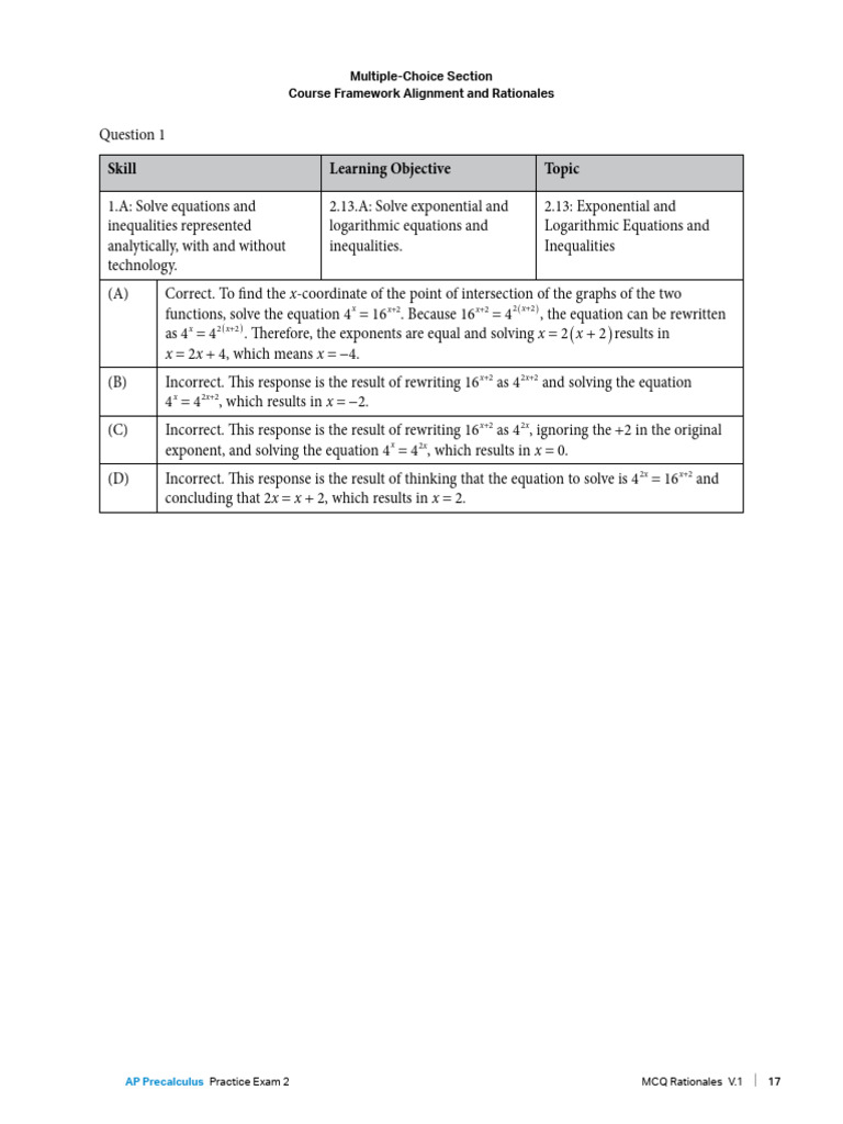 AP Precalculus Practice Exam 2 MCQs | PDF | Trigonometric Functions ...