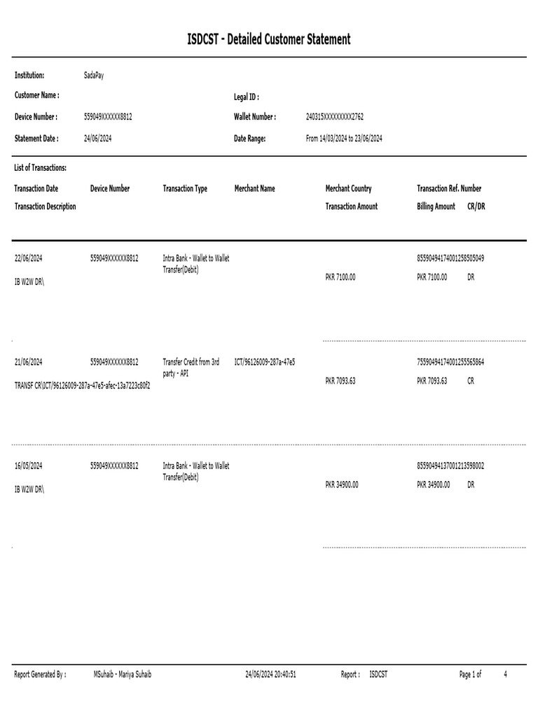 Hussain Jafar - SadaPay Account Statement 24_06_2024 | PDF | Credit ...