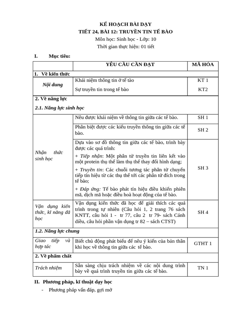 KPI 2 Thiết Kế Và Tổ Chức KHDH - Bài 12 Sinh Học 10.KNTT - XST | PDF