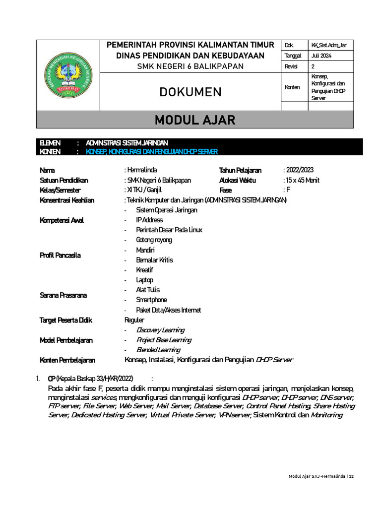 Konfigurasi dan Pengujian DHCP Server | PDF