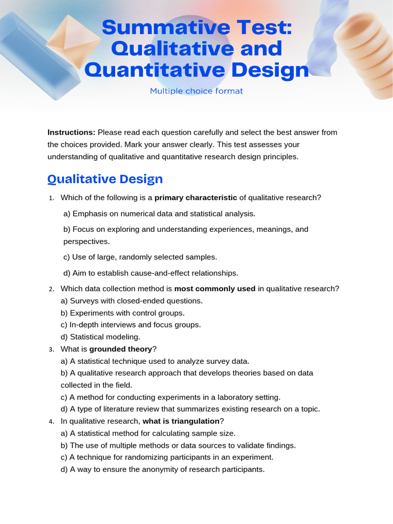 Qualitative vs. Quantitative Research Quiz | PDF | Quantitative ...
