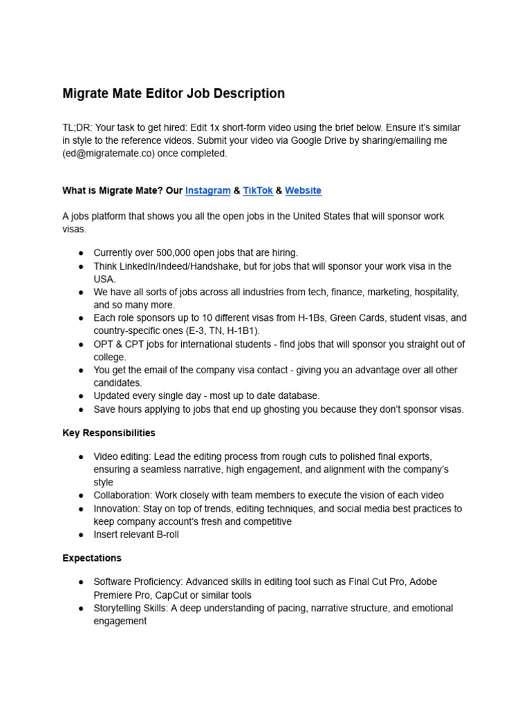 Migrate Mate – Video Editor Brief | PDF