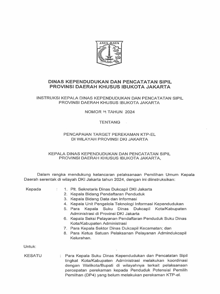 Instruksi Kadis No 14 TH 2024 Tentang Pencapaian Terget Perekaman KTP ...