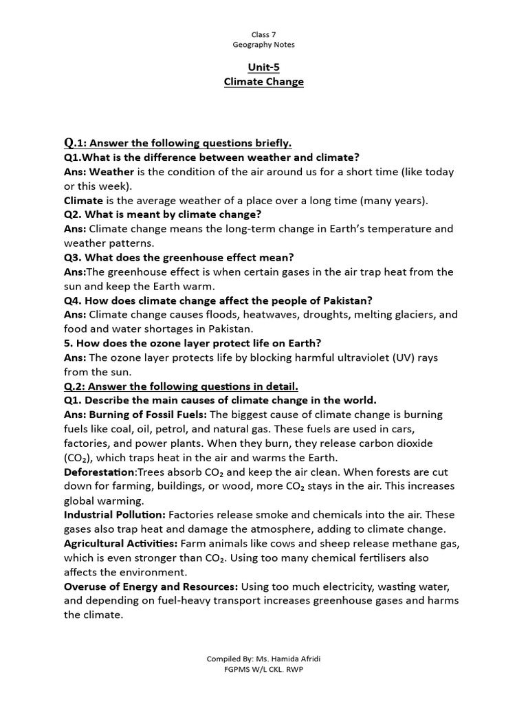 Class 7 Geography: Climate Change Notes | PDF | Climate Change ...