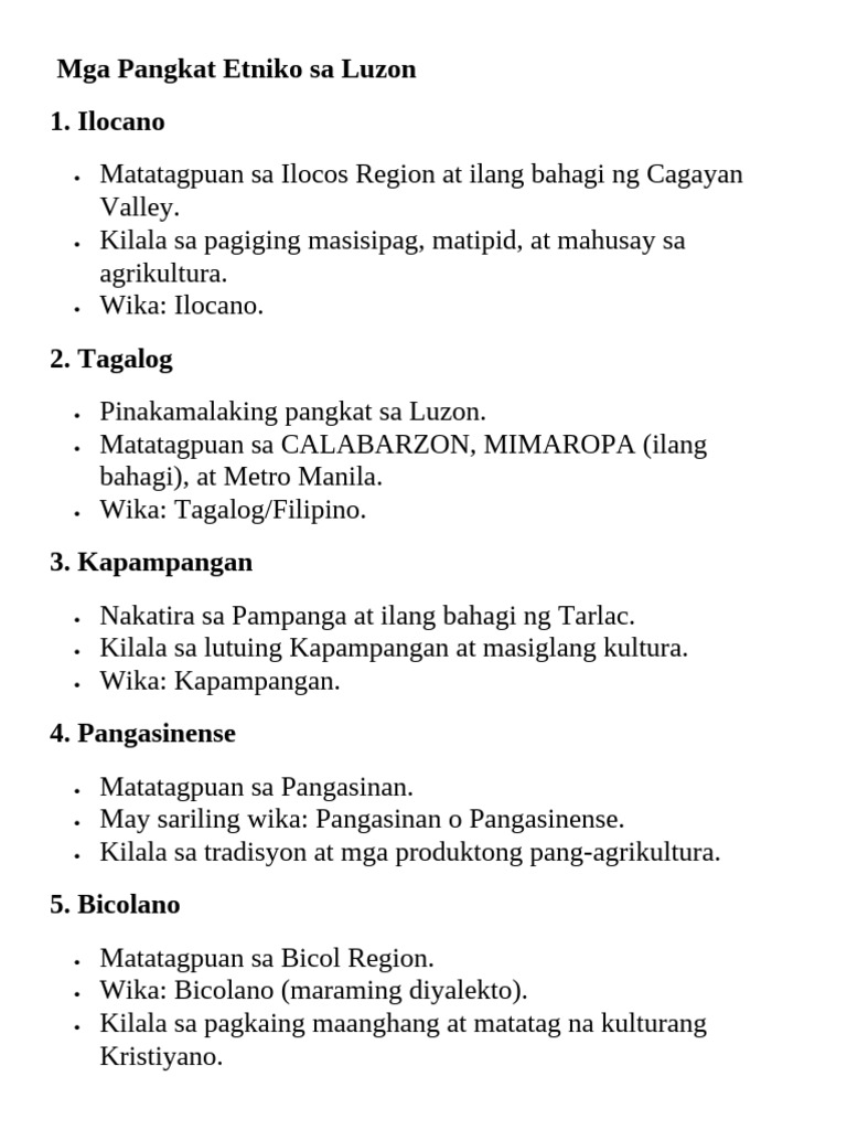 Mga Pangkat Etniko Sa Luzon | PDF